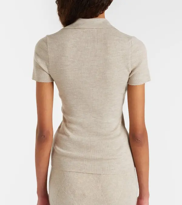 Max Mara Albero Ribbed-knit Wool Polo Shirt - Beige