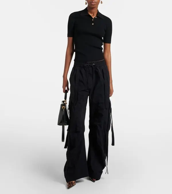 Dolce & Gabbana Embellished Ribbed-knit Polo Shirt - Black
