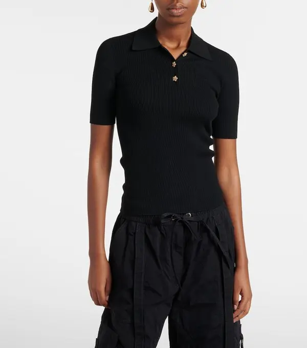 Dolce & Gabbana Embellished Ribbed-knit Polo Shirt - Black