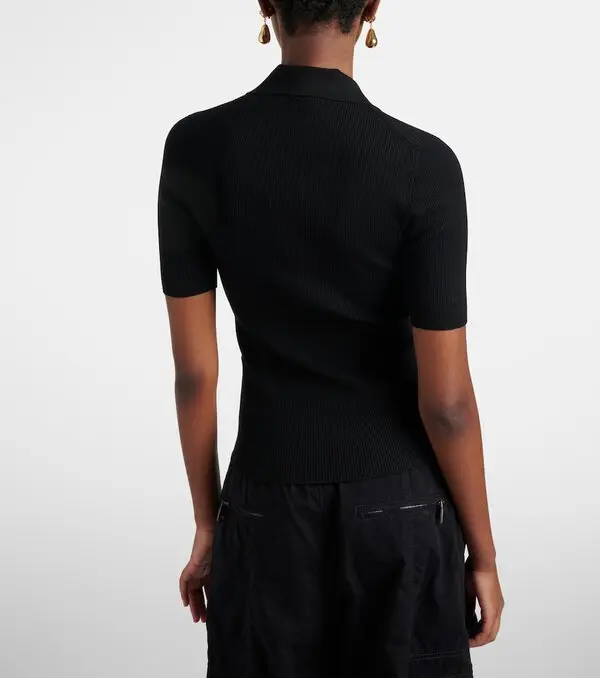 Dolce & Gabbana Embellished Ribbed-knit Polo Shirt - Black