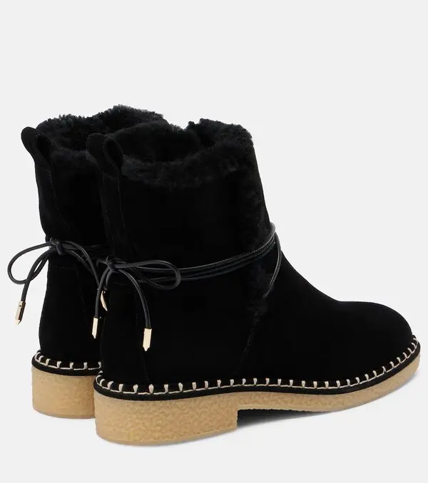 AQUAZZURA Megeve Shearling-trimmed Ankle Boots - Black