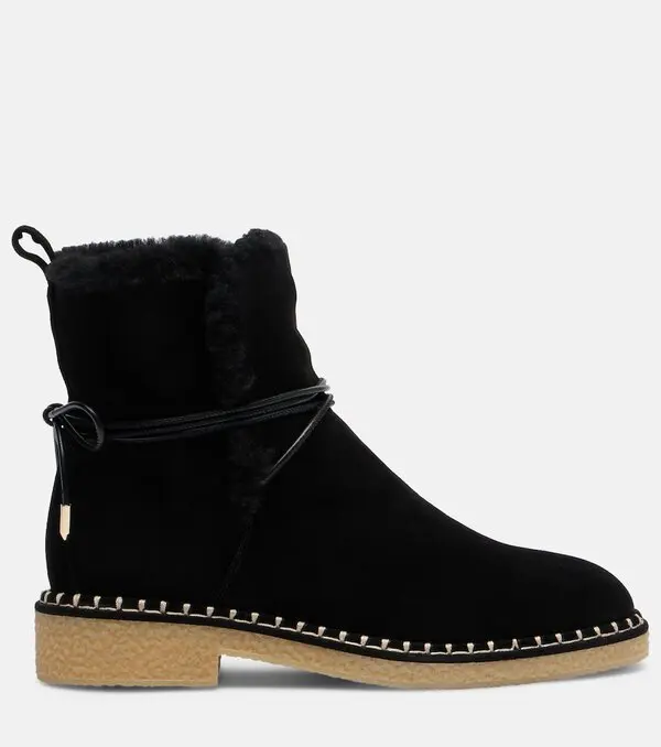 AQUAZZURA Megeve Shearling-trimmed Ankle Boots - Black