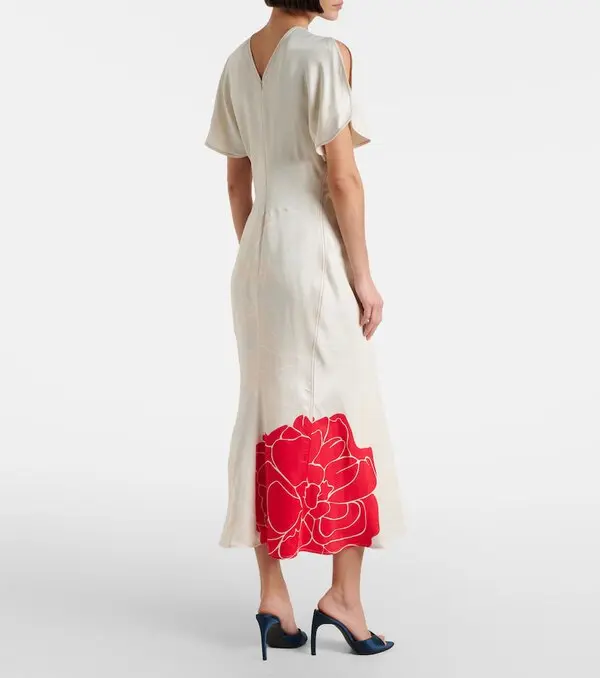 Victoria Beckham Gathered Floral Midi Dress