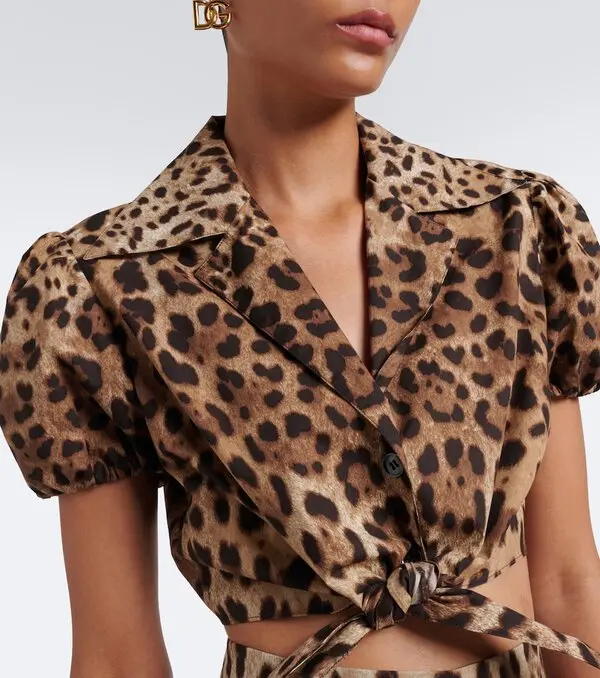 Dolce & Gabbana Leopard-print Cotton Crop Top - Brown