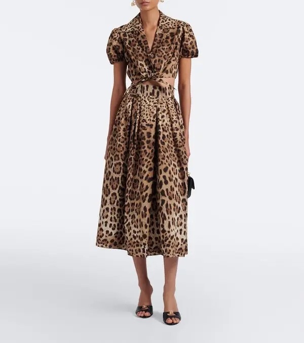 Dolce & Gabbana Leopard-print Cotton Crop Top - Brown