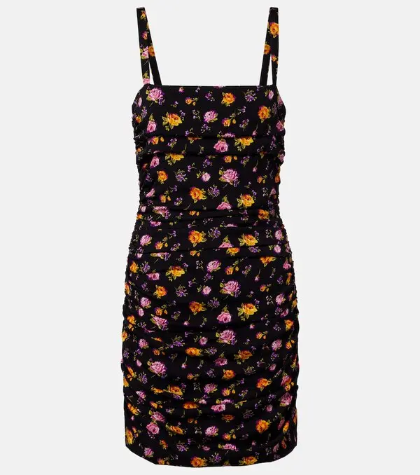 Dolce & Gabbana Floral Silk-blend Charmeuse Minidress - Black
