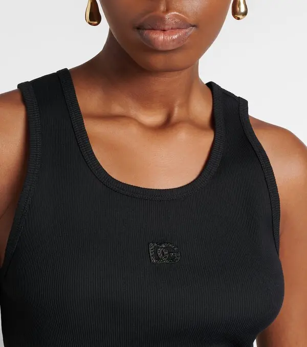 Dolce & Gabbana Embellished Ribbed-knit Tank Top - Black