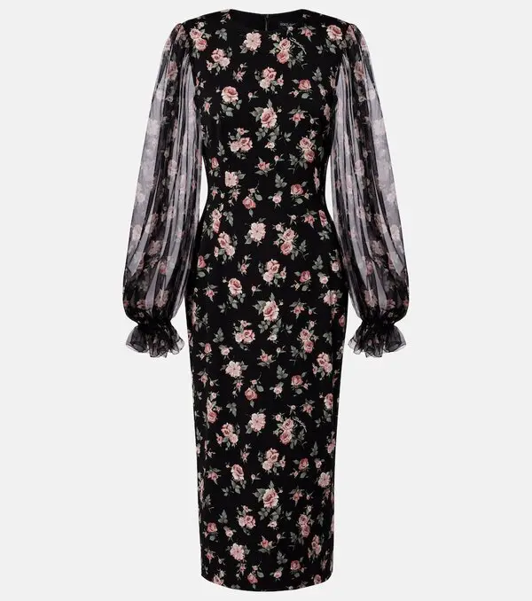 Dolce & Gabbana Floral Silk-blend Charmeuse Midi Dress - Black