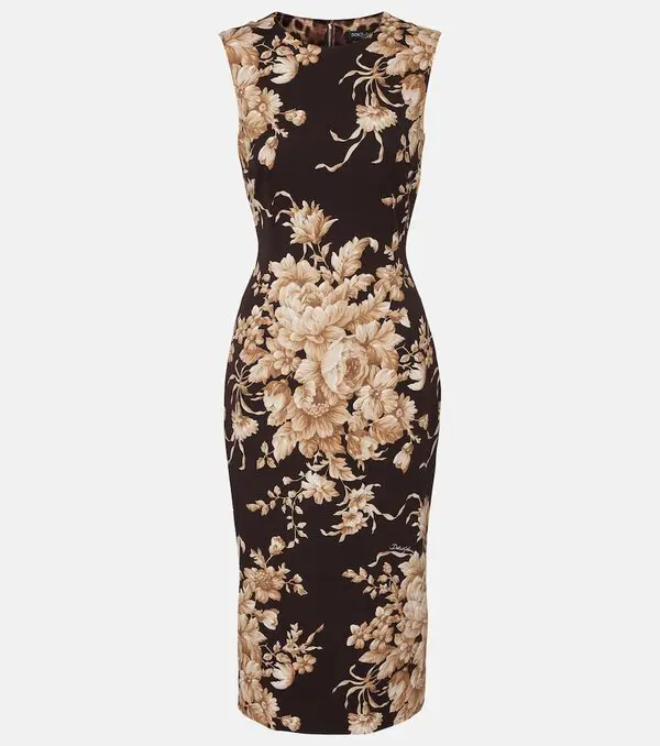 Dolce & Gabbana Floral Silk-blend Charmeuse Midi Dress - Brown