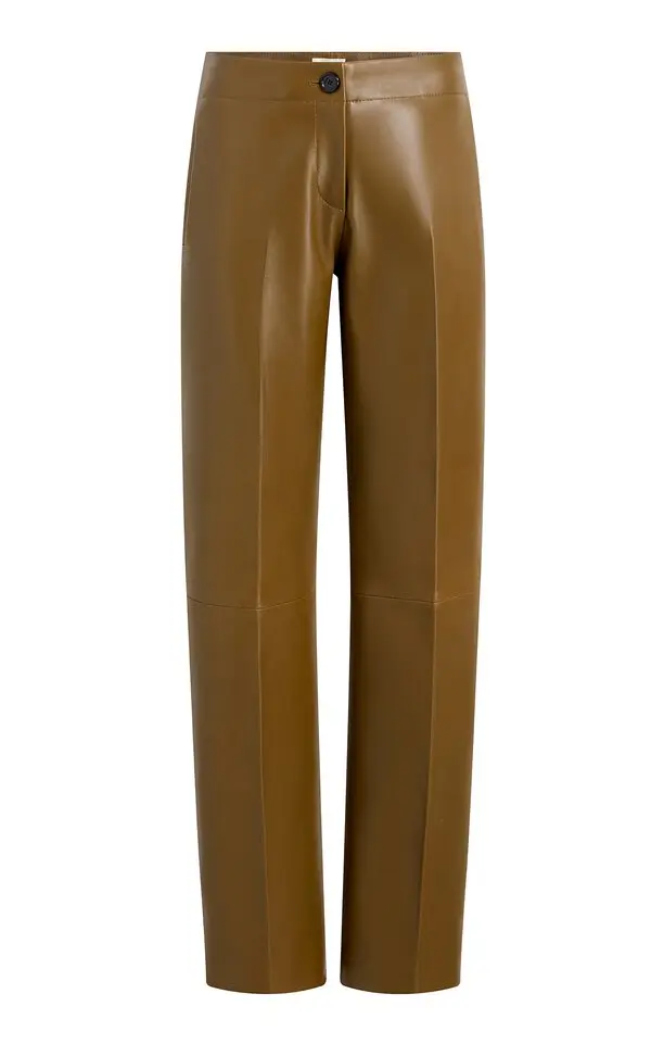 Khaite Mita Plonge Leather Straight-leg Pants - Olive