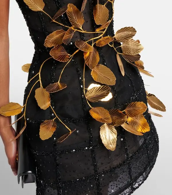 oscar de la renta black cocktail dress Oscar de la Renta Black Pearl and Sequins Embellished Cocktail Dress Sz 6