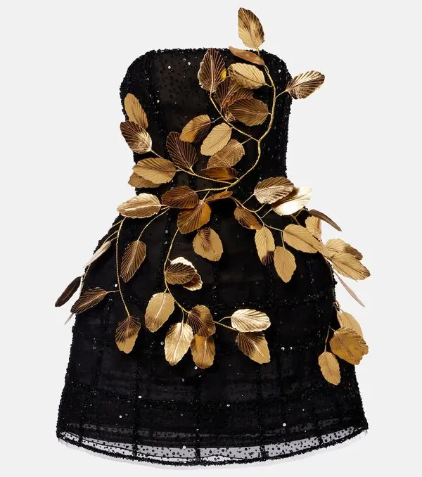 Oscar De La Renta Embellished Sequined Cocktail Dress - Black
