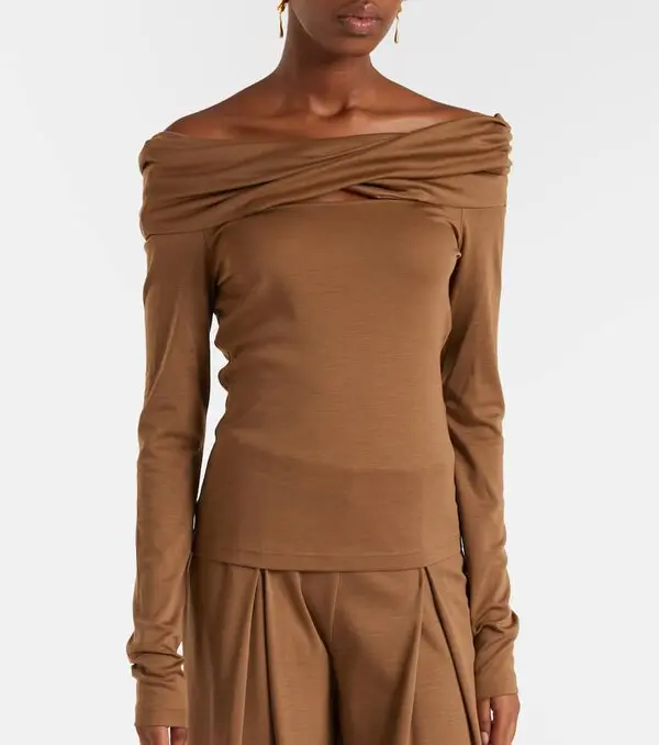 Max Mara Orafo Draped Virgin Wool Top - Brown