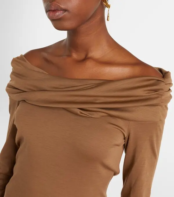 Max Mara Orafo Draped Virgin Wool Top - Brown