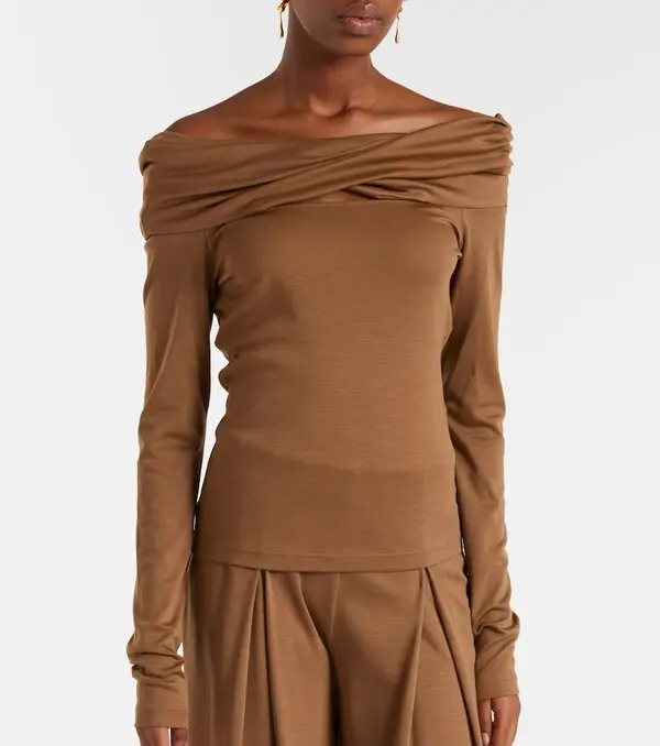 Max Mara Orafo Draped Virgin Wool Top - Brown
