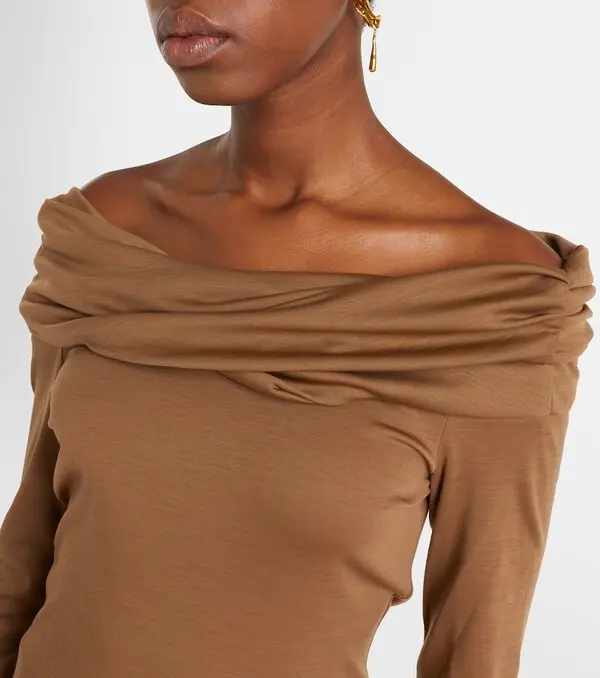 Max Mara Orafo Draped Virgin Wool Top - Brown