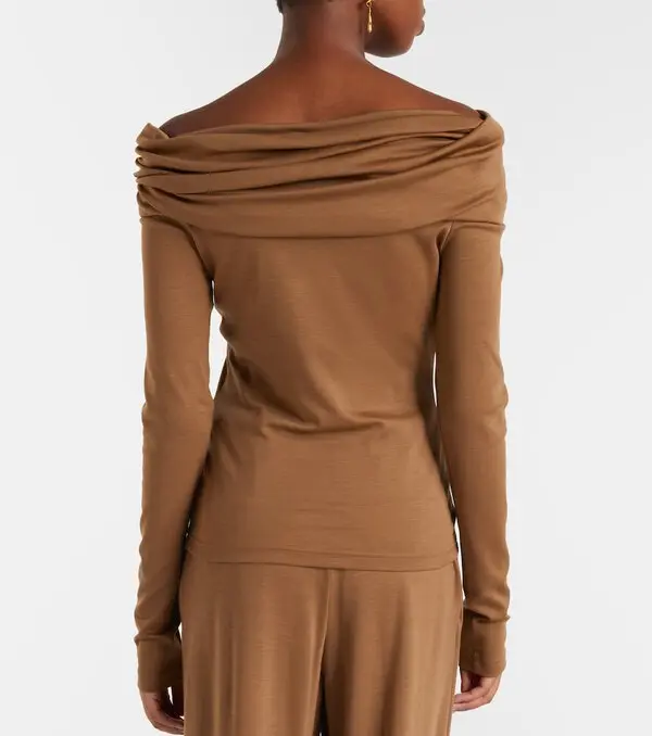 Max Mara Orafo Draped Virgin Wool Top - Brown