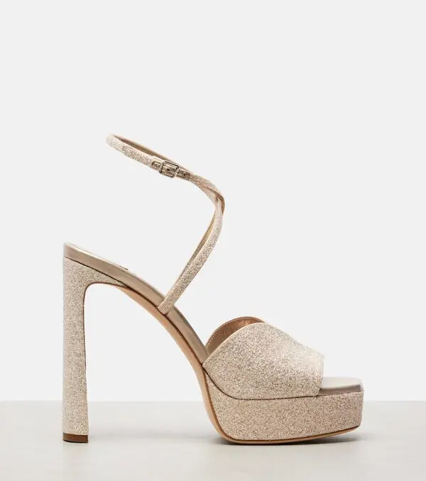 JIMMY CHOO Karli 125 Glitter Platform Sandals - Gold