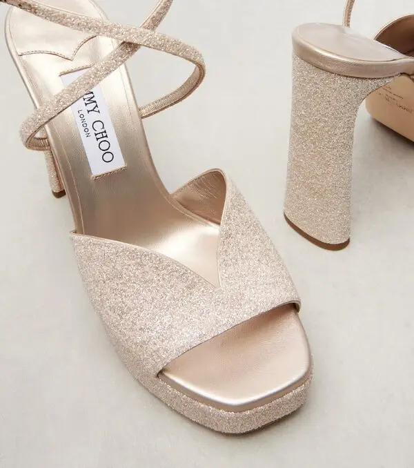 JIMMY CHOO Karli 125 Glitter Platform Sandals - Gold