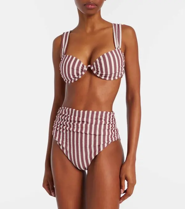 Simkhai Striped Bikini Bottom - Burgundy