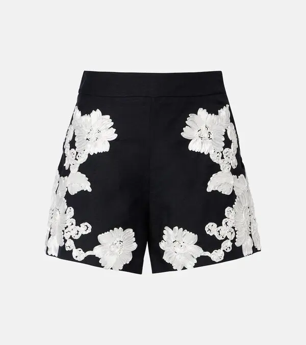 Simkhai Sammi Embroidered Linen-blend Shorts - Black
