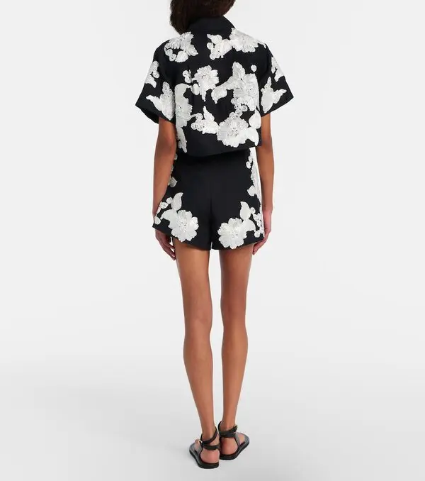 Simkhai Sammi Embroidered Linen-blend Shorts