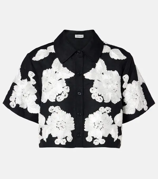 Simkhai Callie Embroidered Linen-blend Shirt - Black