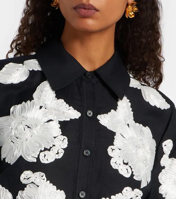 Simkhai Callie Embroidered Linen-blend Shirt - Black