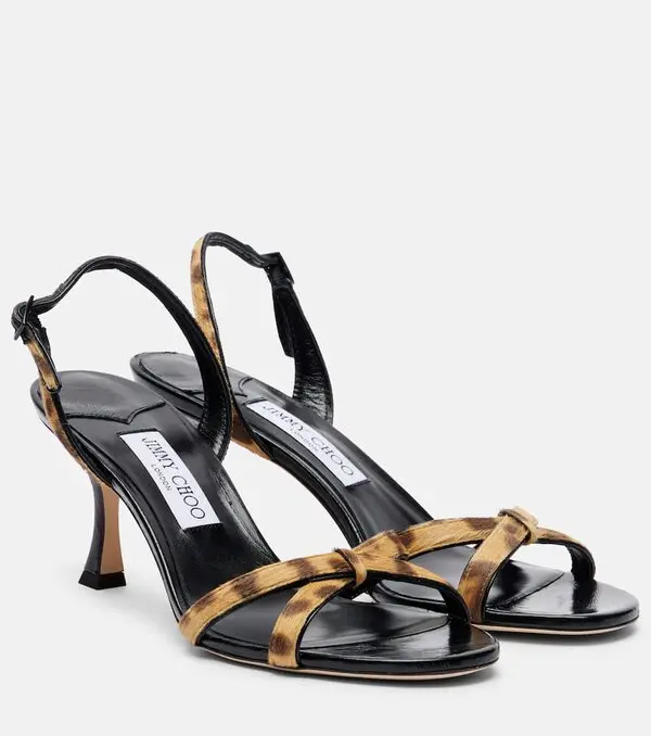 JIMMY CHOO Elsy 70 Calf Hair-trimmed Leather Sandals - Beige