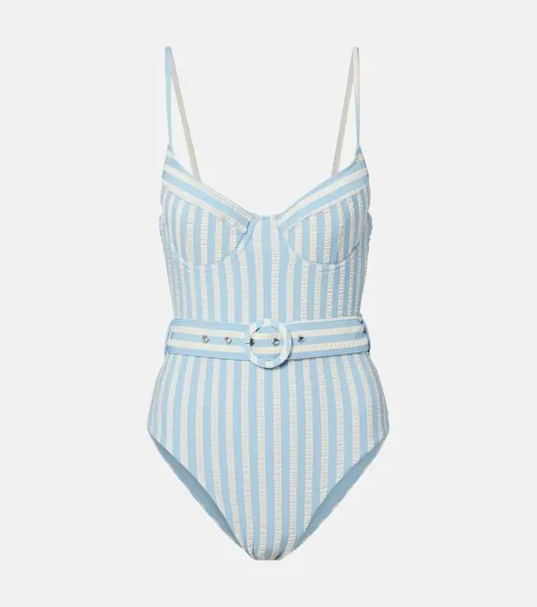 Simkhai Belted Striped Swimsuit - Blue