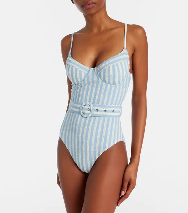 Simkhai Belted Striped Swimsuit - Blue