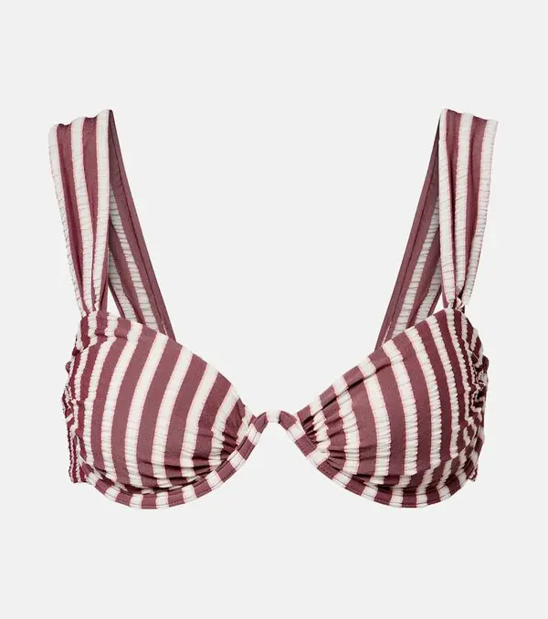 Simkhai Anniston Striped Bikini Top - Burgundy