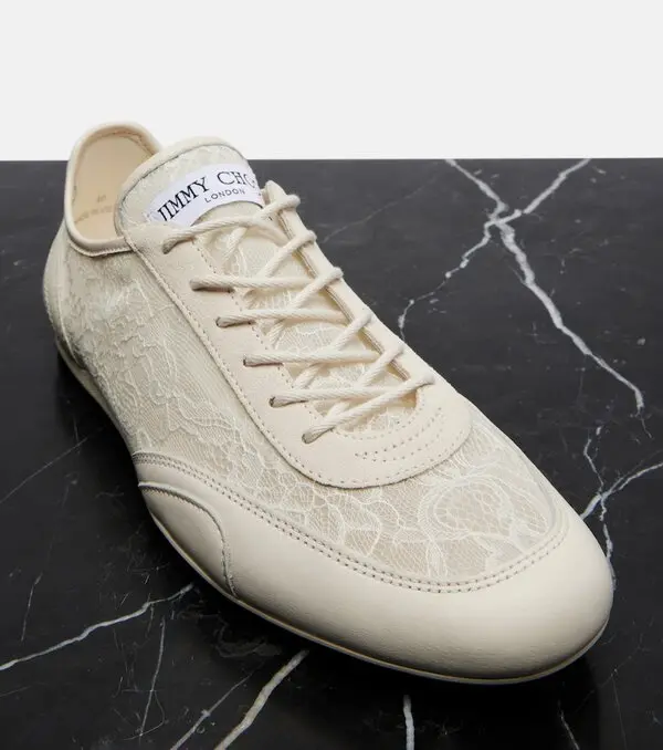 JIMMY CHOO Sunny Leather-trimmed Lace Sneakers - White