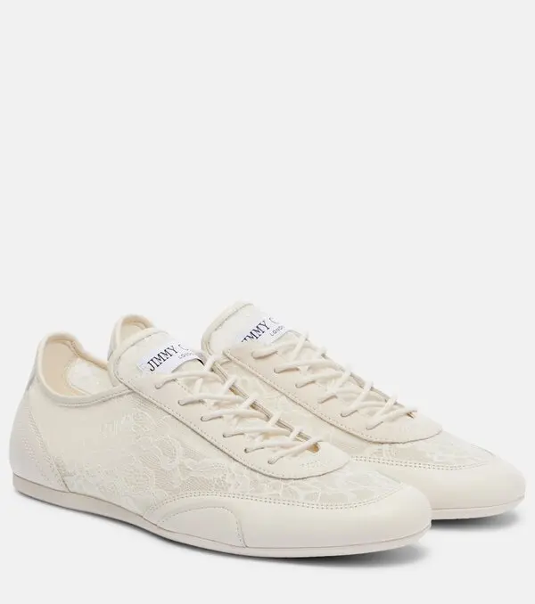 JIMMY CHOO Sunny Leather-trimmed Lace Sneakers - White