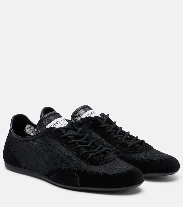 JIMMY CHOO Sunny Suede And Lace Sneakers - Black