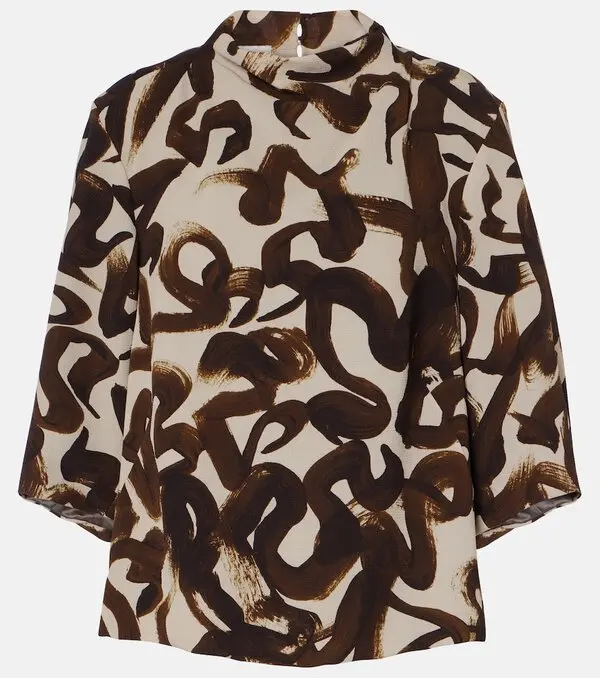 Dries Van Noten Printed Cowl Neck Top - Brown