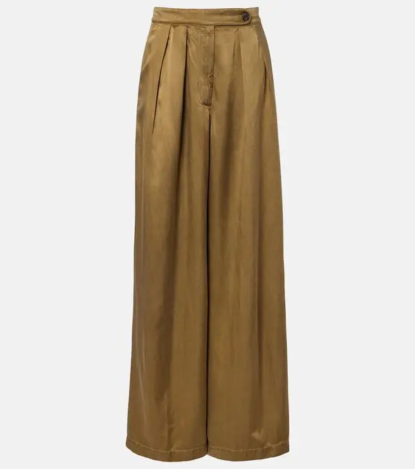 Dries Van Noten Pleated High-rise Wide-leg Pants - Brown