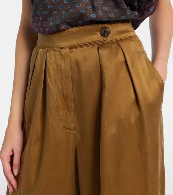 Dries Van Noten Pleated High-rise Wide-leg Pants - Brown