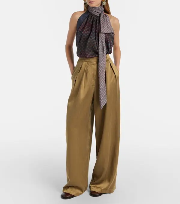 Dries Van Noten Pleated High-rise Wide-leg Pants - Brown