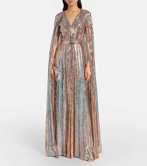 Elie Saab Sequined Caped Gown