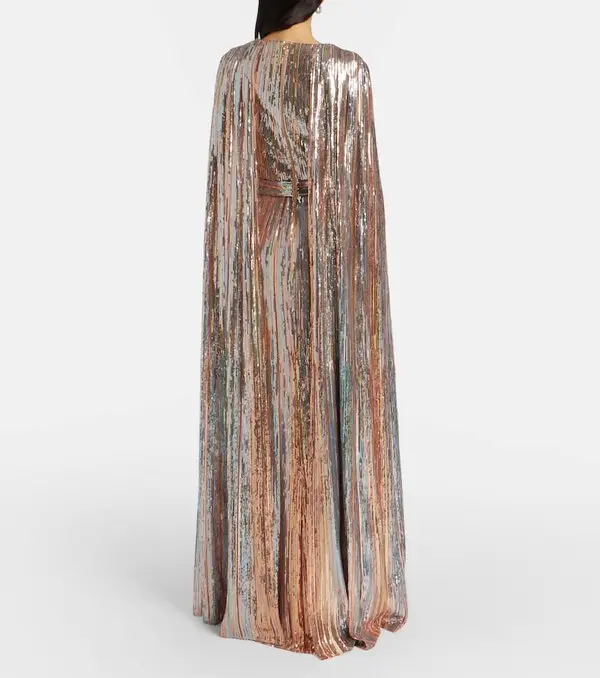 Elie Saab Sequined Caped Gown