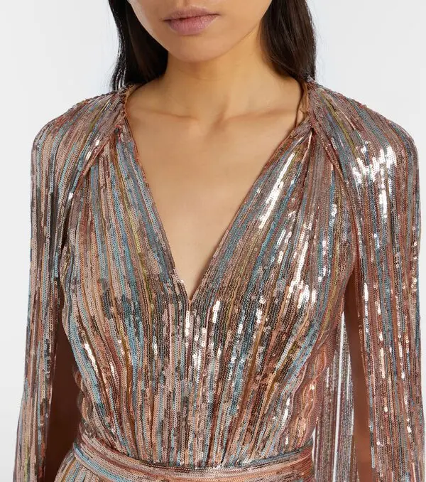 Elie Saab Sequined Caped Gown