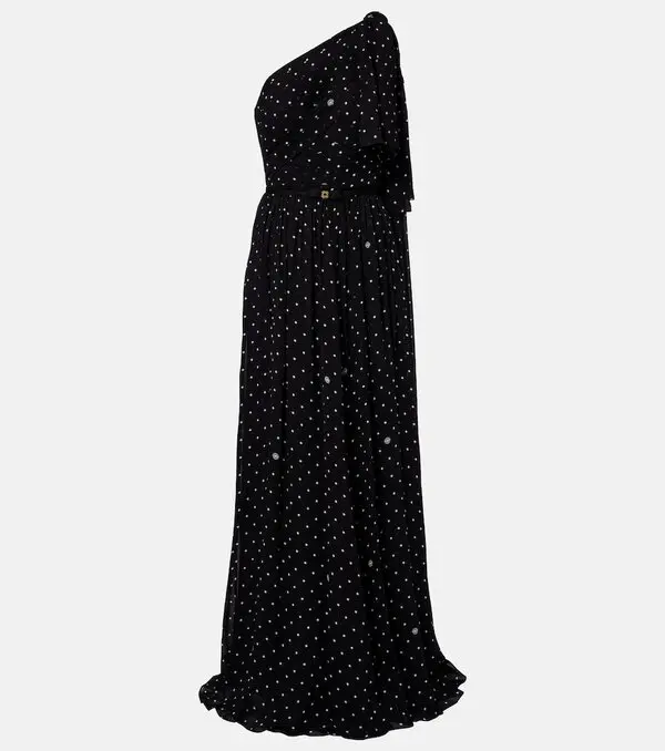 Elie Saab Polka-dot One-shoulder Gown - Black