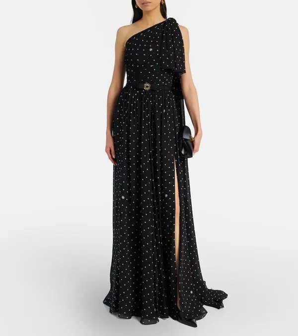 Elie Saab Polka-dot One-shoulder Gown