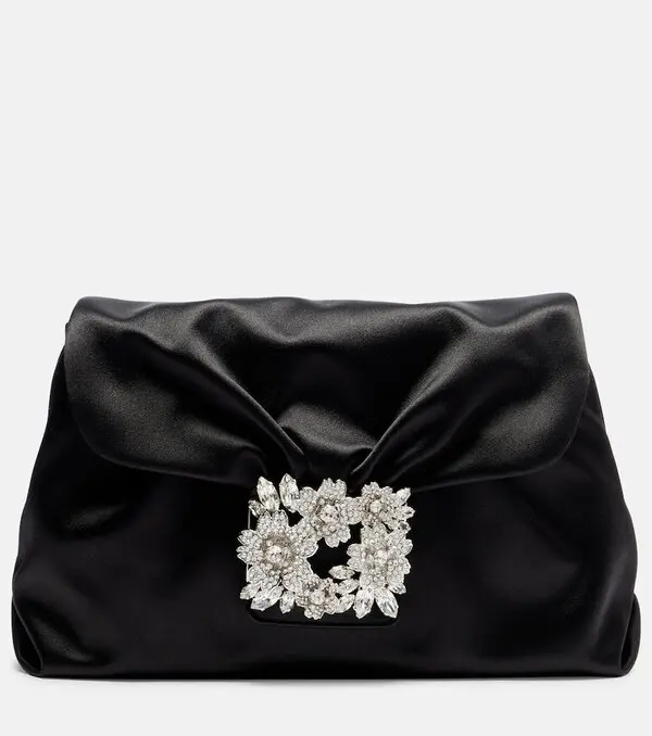 ROGER VIVIER Efflorescence Mini Satin Clutch - Black