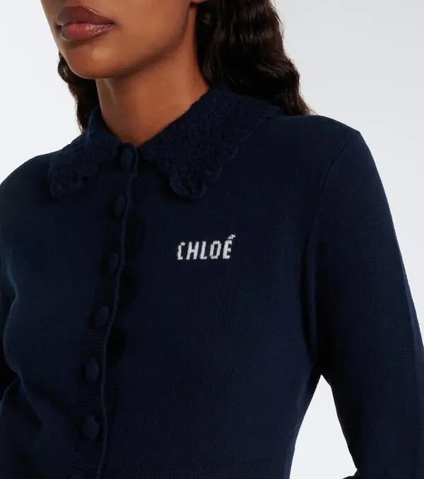 Chloé Logo Wool Cardigan - Blue