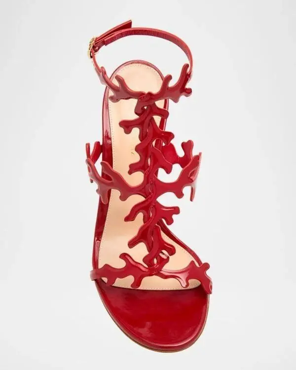 GIANVITO ROSSI 95mm Coral Patent Leather Sandals