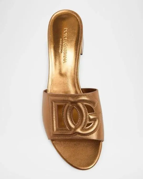 Dolce & Gabbana 40mm Cutout Dg Metallic Leather Mule Sandals