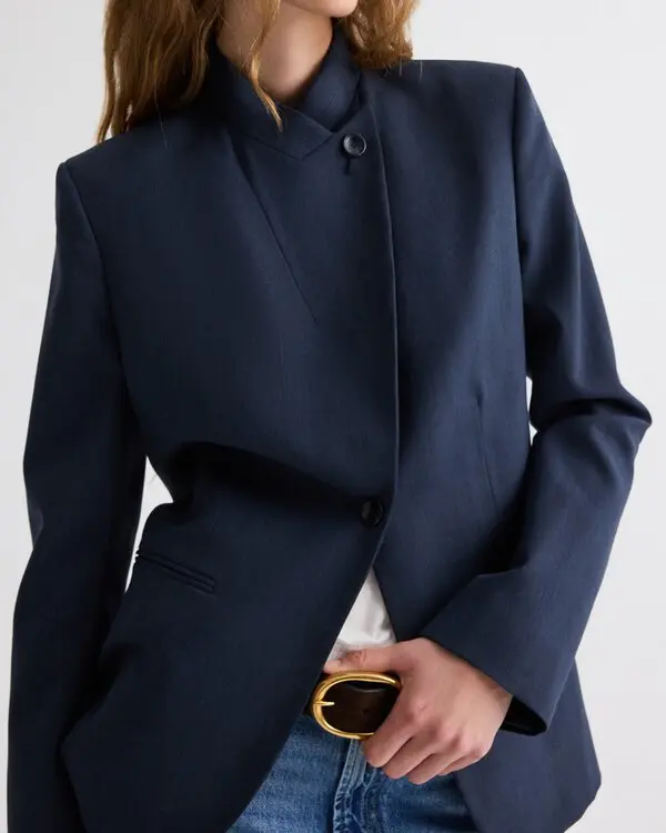 TWP Buttoned-up Blazer In Denim-look Suiting - Insignia Blue