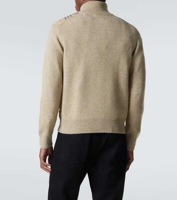 Burberry Check Wool And Cashmere Half-zip Sweater